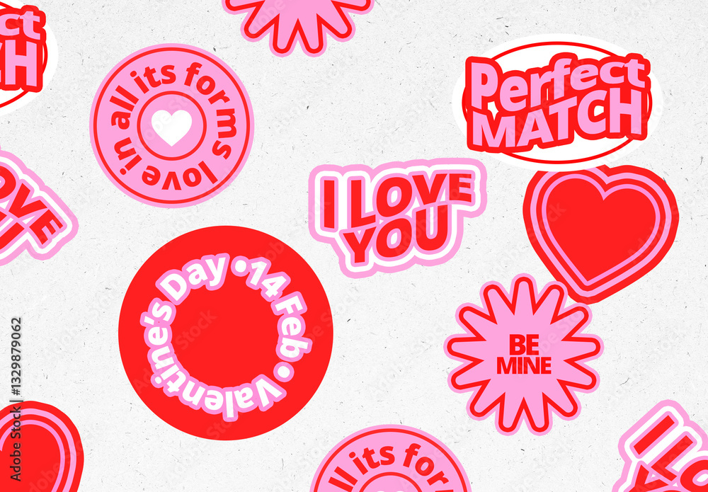 Love-Themed Sticker Set Layout Stock Template | Adobe Stock