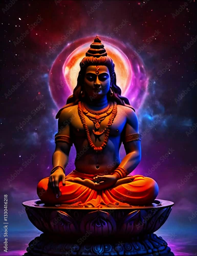 Indian Hindu god lord Rama meditating in lotus position in space with ...