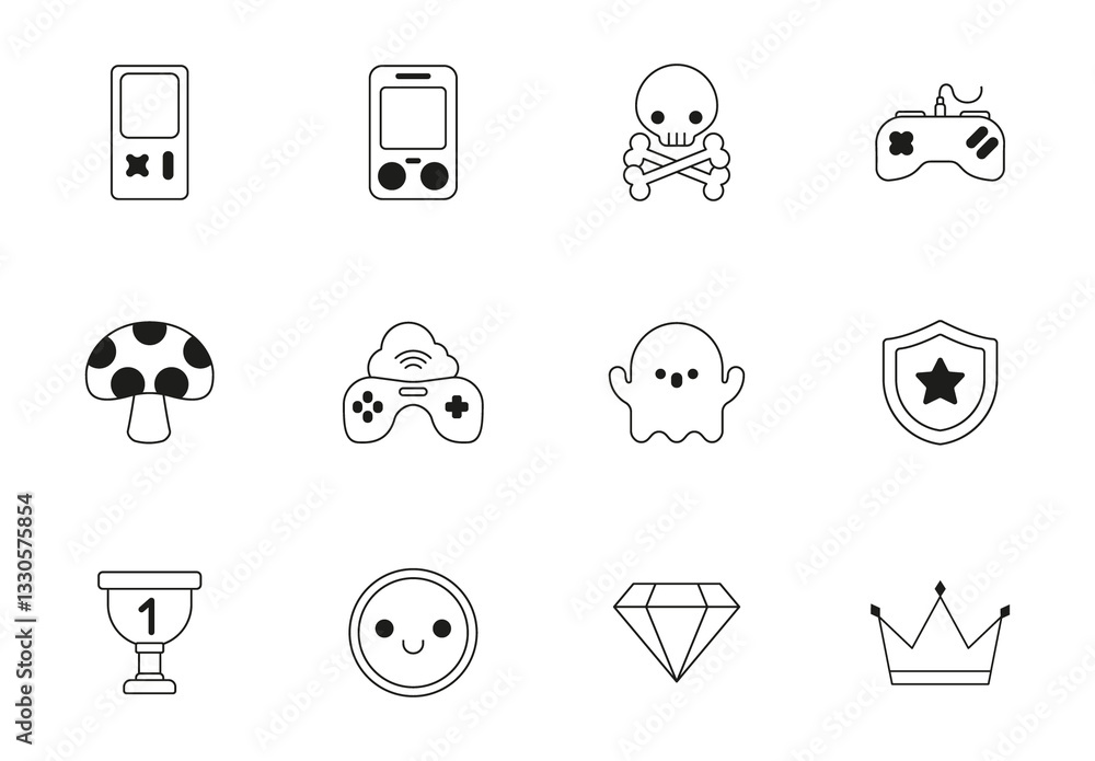 Black and White Gaming Controller Symbols Icons Set Stock Template ...