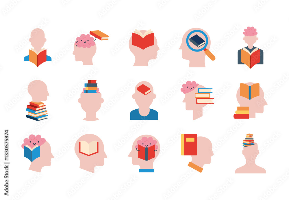 Beige Mind Reading Psychology Symbols Icons Set Stock Template | Adobe ...