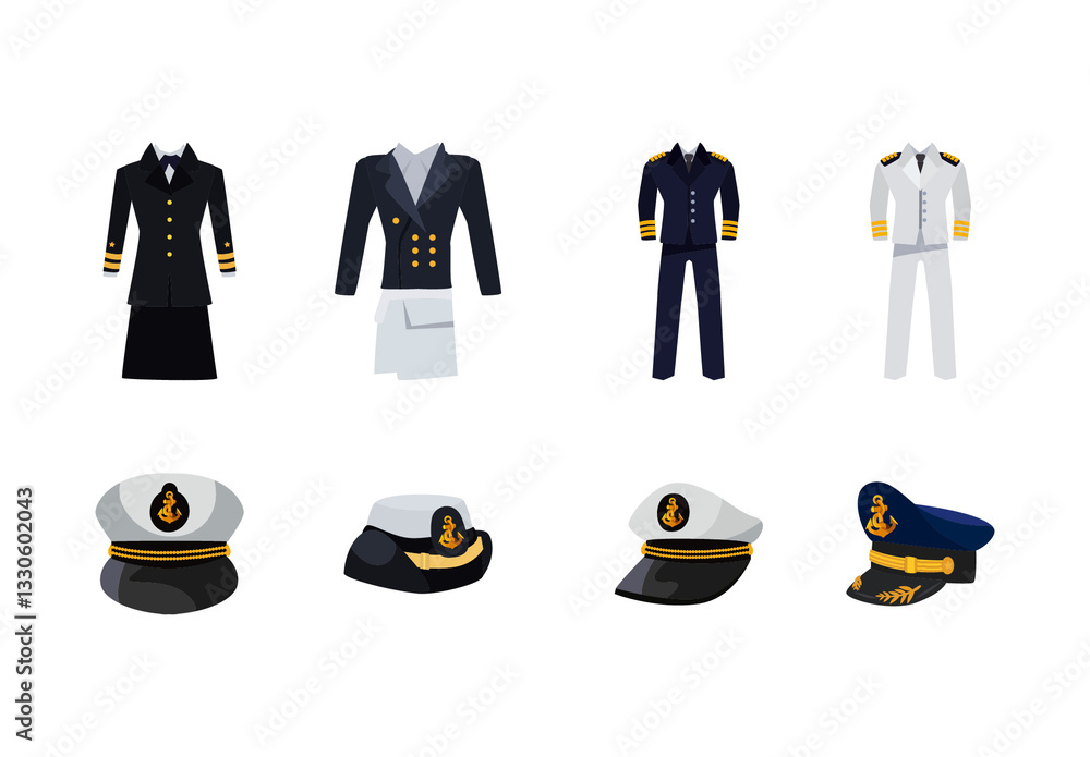 Colorful Navy Uniforms Captain Illustration Set Stock Template | Adobe ...