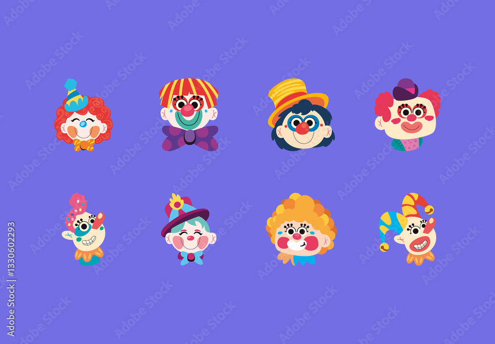 Colorful Cartoon Happy Clown Face Illustration Set Stock Template ...