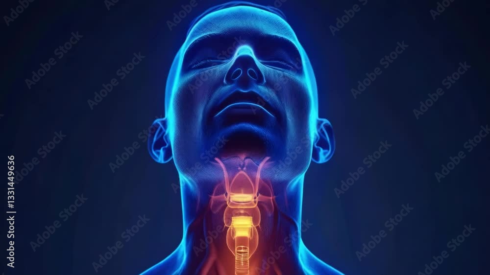 Medical X-ray style illustration of a human thyroid gland, highlighted ...