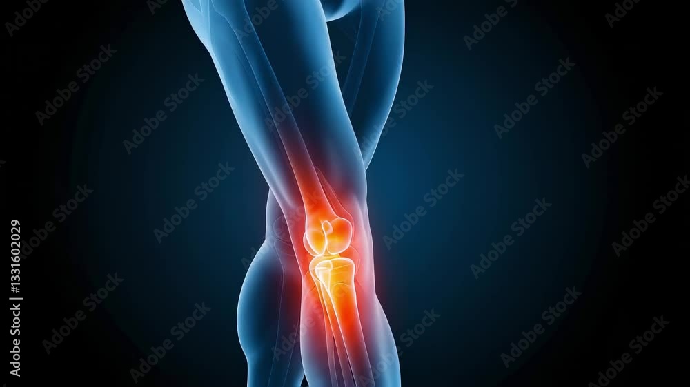 Medical illustration of knee pain and muscle tension. 3D CG image ...