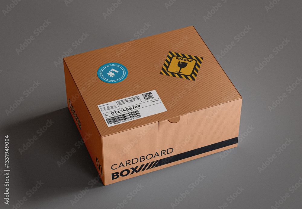 Cardboard Box With Stickers Mockup Stock Template | Adobe Stock