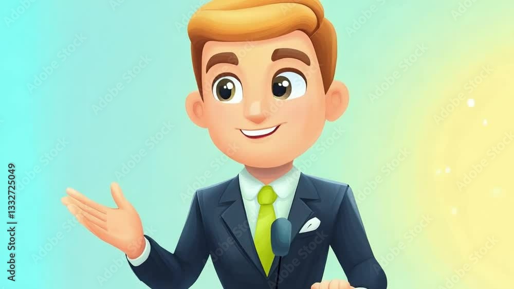 Animated corporate speaker visuals, A confident speaker in a formal ...