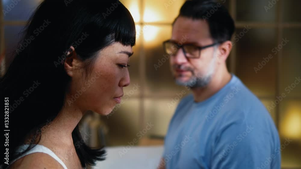 Breakup Relationship Interracial Couple In Bedroom Disappointed