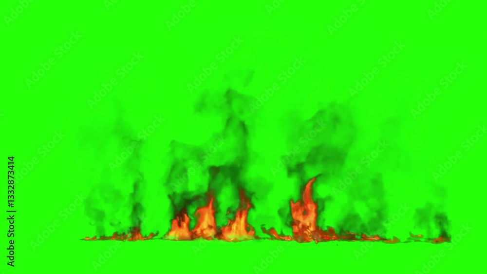 Looping video of fire flames and smoke, green screen for transparency ...