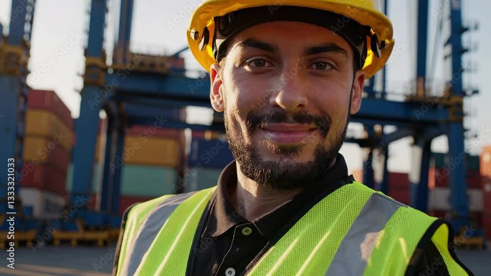 Young Middle-Eastern Male Construction Worker Wearing a Safety Vest and ...