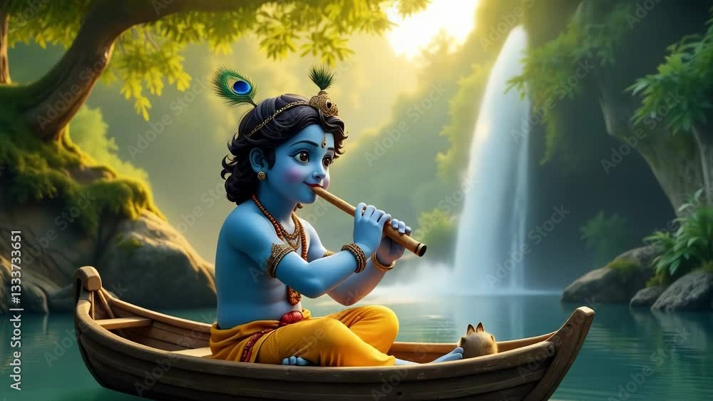 Lord Krishna on boat beautiful graphic illustration. AI Generated Stock ...