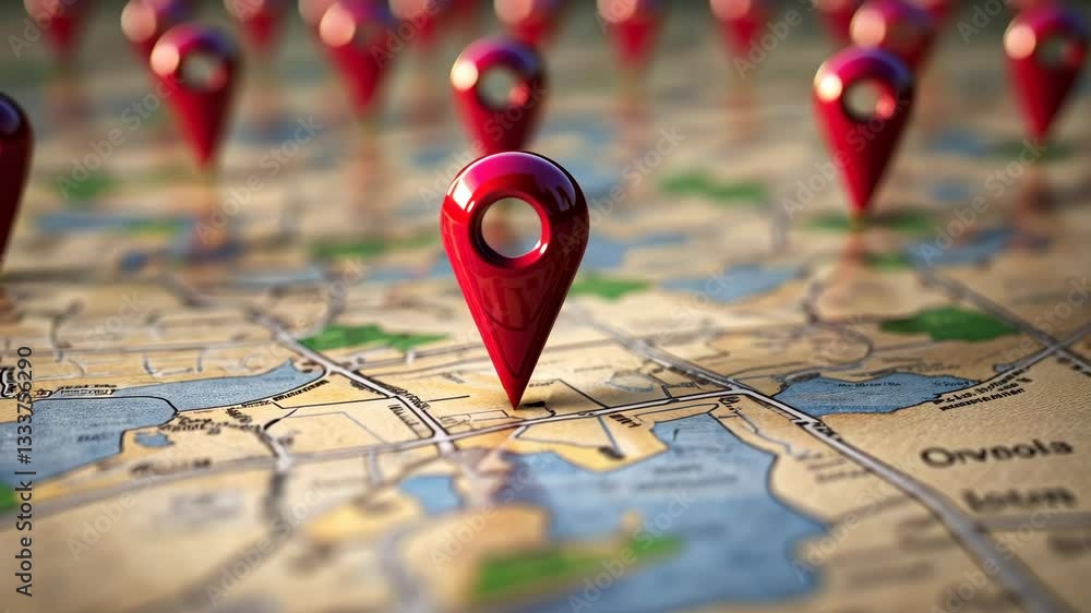 Markers highlight locations on a detailed map showcasing waterways and ...