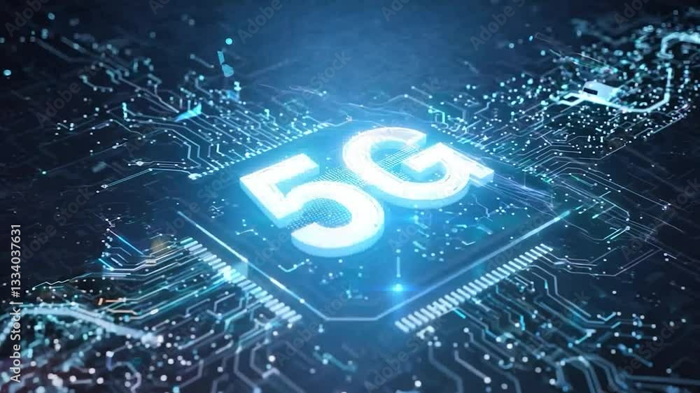 Vidéo Stock Futuristic 5G Network Technology Concept with Digital Circuit Board | Adobe Stock