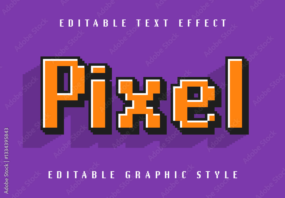 Purple Black Pixel 3D Arcade Retro Text Effect Stock Template | Adobe Stock