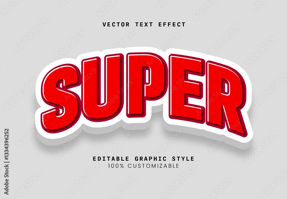 Red and White Bold Font Curved 3D Text Effect Stock Template | Adobe Stock