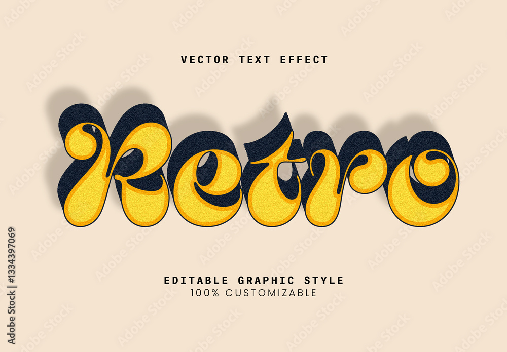 Yellow Retro Bold Script 3D Text Effect Stock Template | Adobe Stock