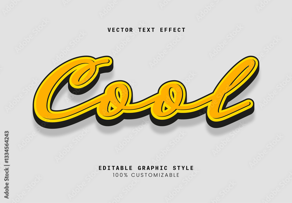 Black And Yellow Script Font Retro Outline Text Effect Stock Template ...