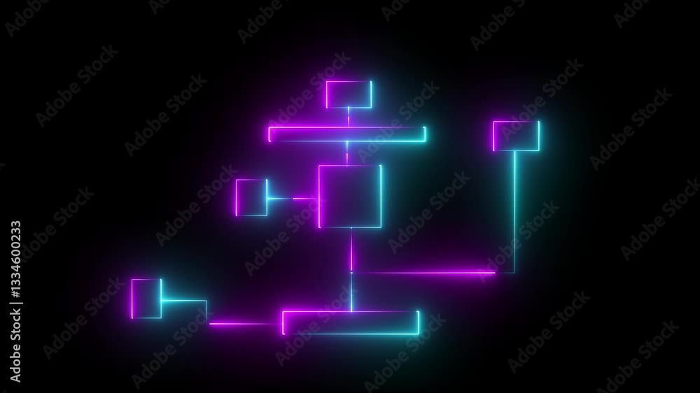 Diagram illustrating a linear process flow neon line Business hierarchy ...