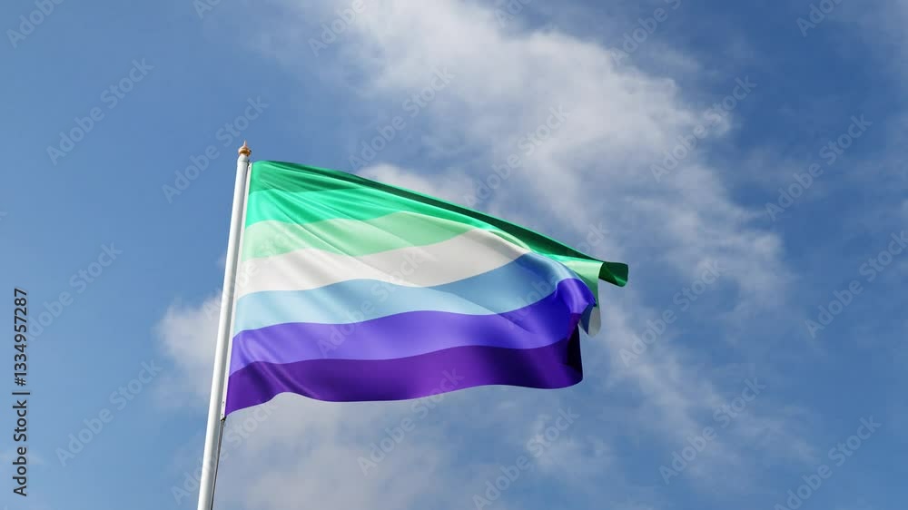 gay pride flag waving in the wind on a blue sky, lgbt flag, homosexual ...