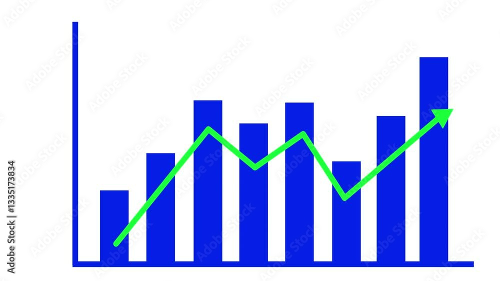 Bar Chart with Upward Trending Line Graph Animation on white background ...