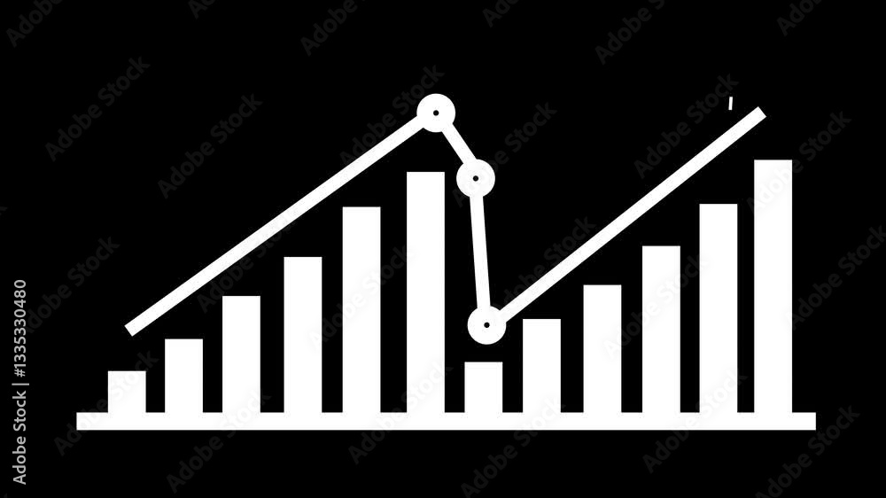 Stylized Bar Chart with Downward Trend Line Animation, A stylized ...