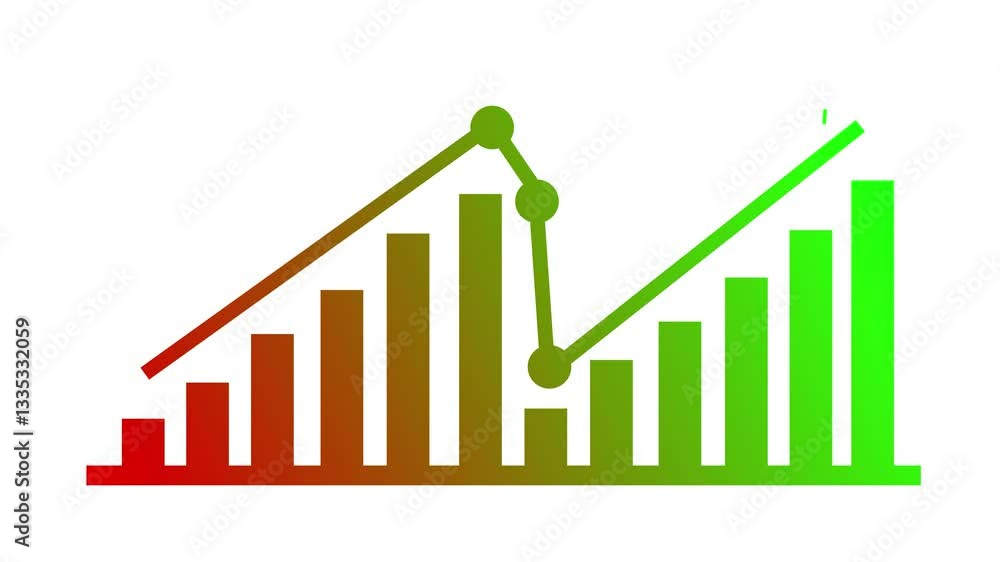 Stylized Bar Chart with Downward Trend Line Animation on white ...