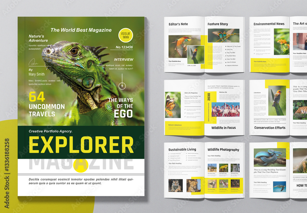 Explorer Magazine And Wildlife Wonders Magazine Stock Template | Adobe ...