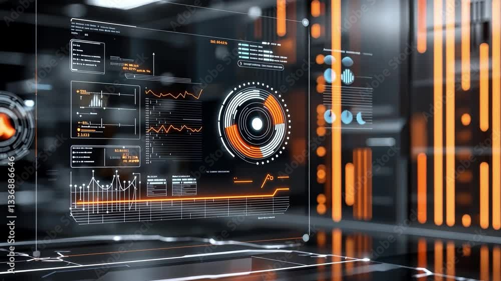 Futuristic Data Visualization Interface with Transparent Displays and ...