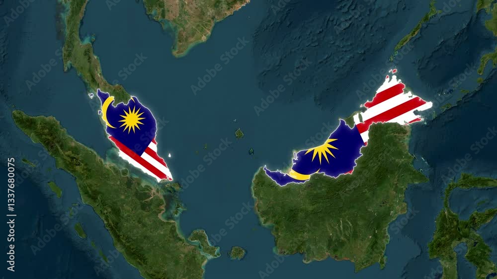 Malaysia Map with Flag, geography of Malaysia Stock Video | Adobe Stock