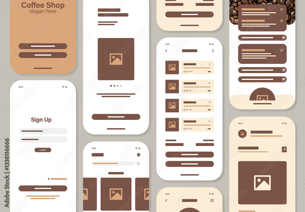 Coffee Shop Mobile UI Kit for App Design Stock Template | Adobe Stock