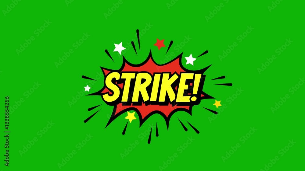 A comic strip cartoon animation, with the word strike appearing ...