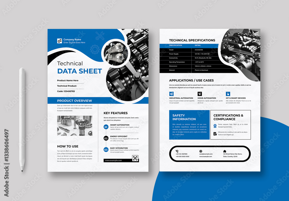Technical Product Data Sheet Template Stock Template | Adobe Stock