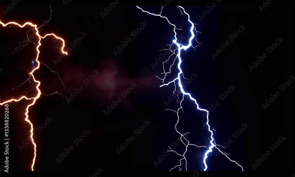 Dynamic Orange And Blue Lightning Strikes Animation On Black ...