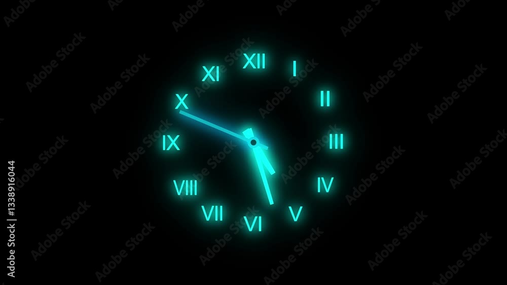 Counting down simple analog clock animated, A black analog clock face with Roman numerals and ...