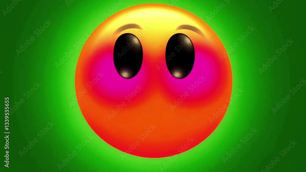 Flushed face emoji animation on green screen, embarrassed blushing ...