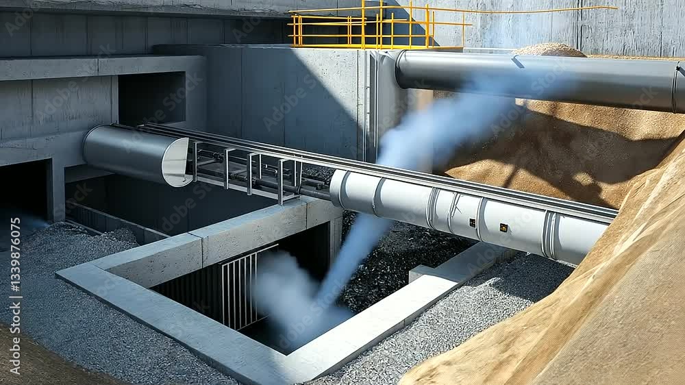 A detailed cutaway of an industrial dust collector, showing air intake ...