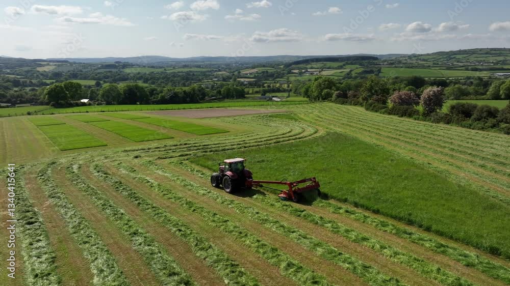 Beltany Farming, County Donegal, Ireland, June 2023. Drone orbits ...
