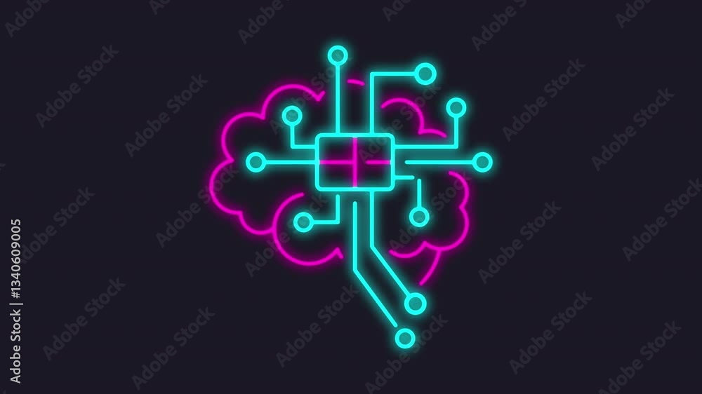 Brain microcircuit neon animation. Neurotechnology animated icon glow ...