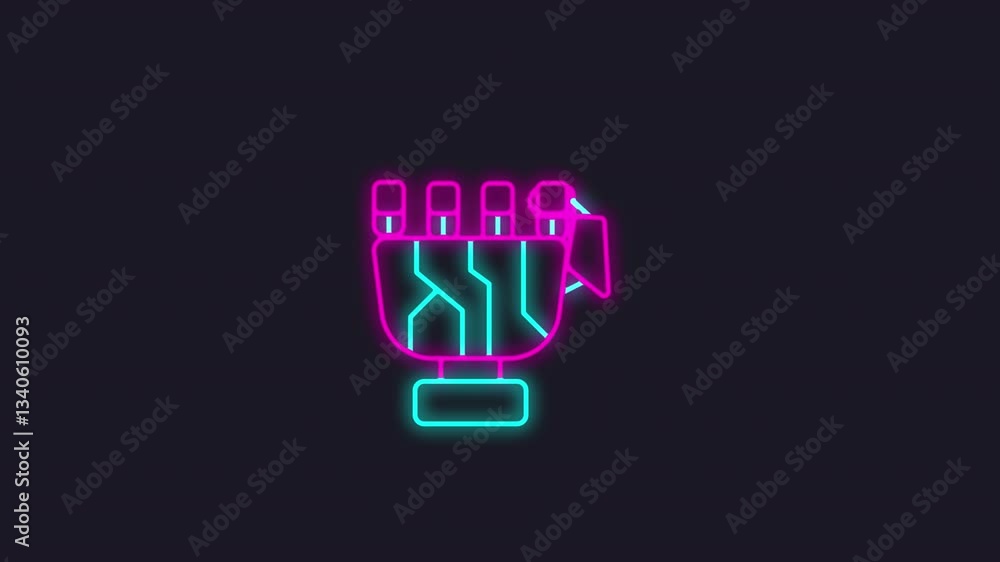 Bionic limb neon animation. Prosthetic technology animated icon glow ...