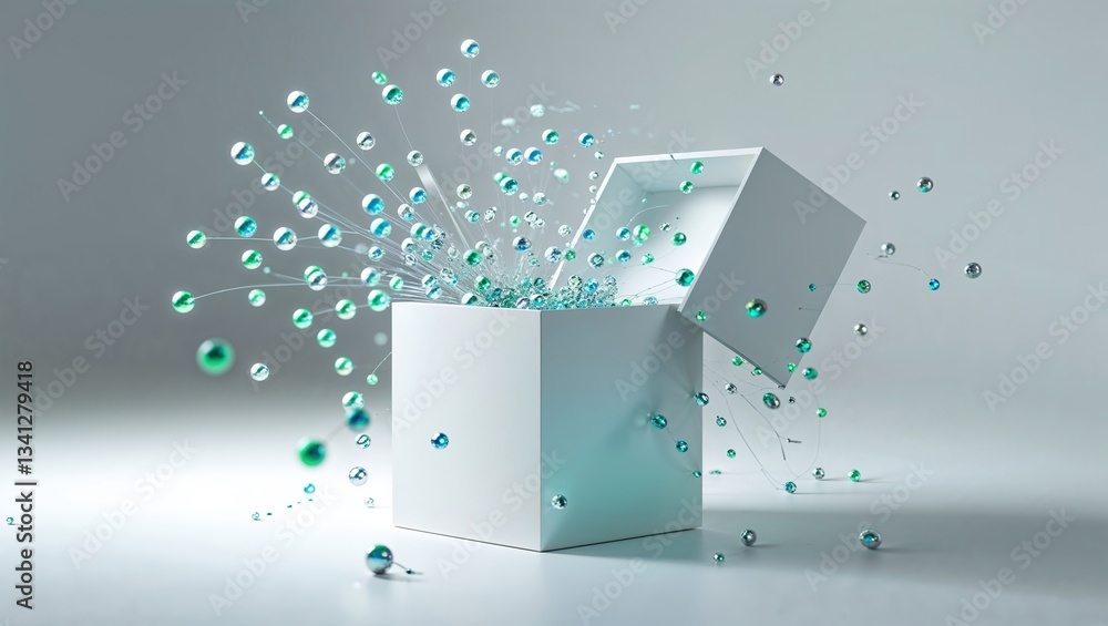 Poster An open white box is depicted with colorful droplets bursting ...