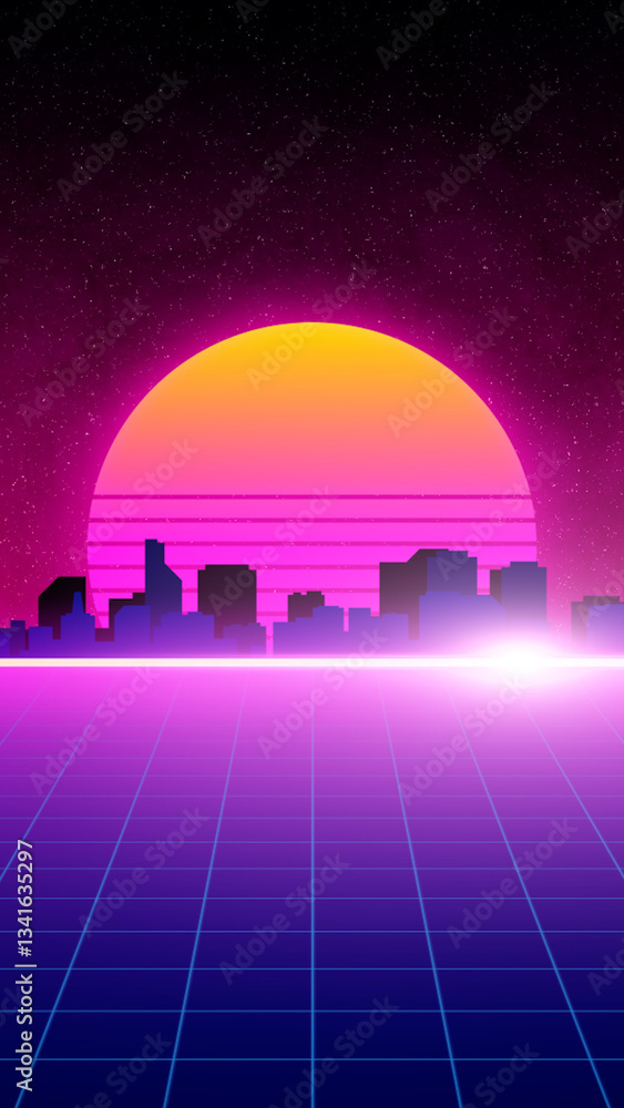 Vertical Retro 80s City Background Stock Template | Adobe Stock