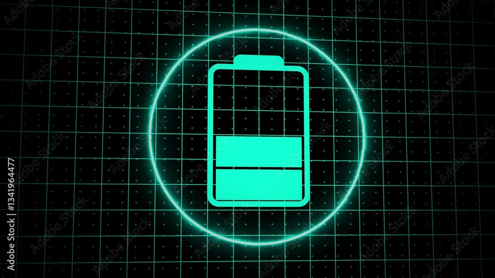 Futuristic battery charging animation. Digital electronic hi-tech HUD ...