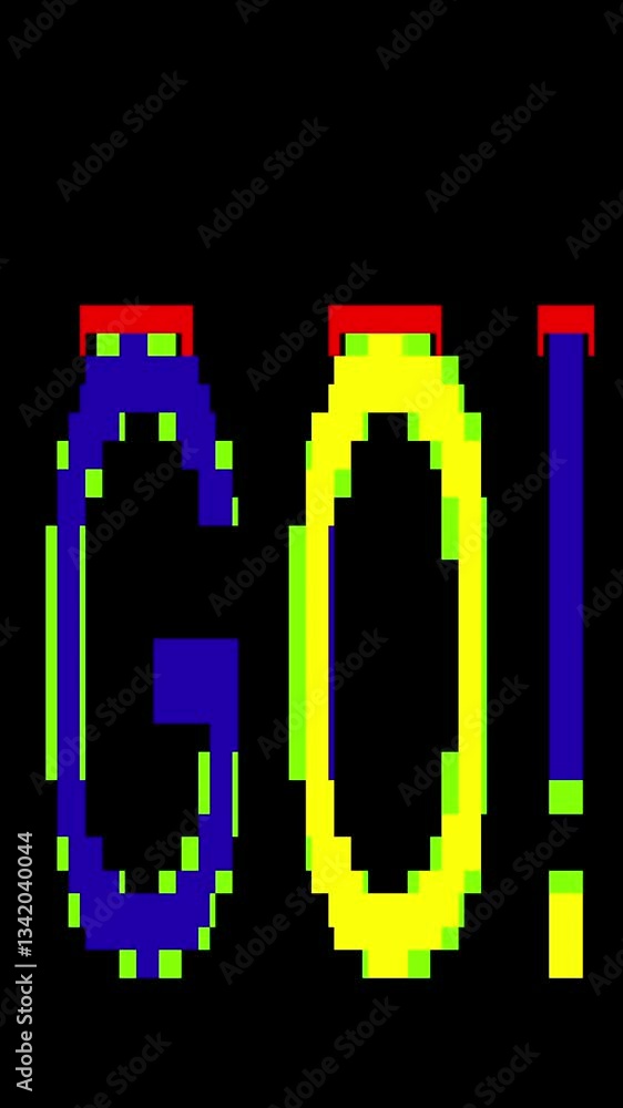 Vertical video of Pixel Art GO! Text Animation. Glitchy, Pulsating, and ...