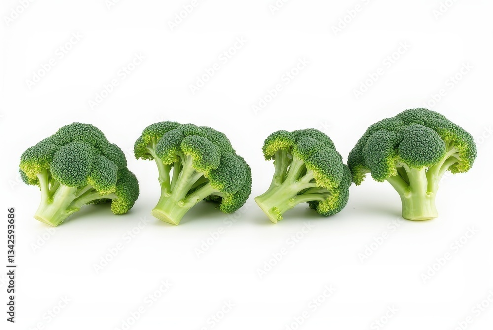 Poster Fresh Broccoli Florets in a Row on White Background – Wall Art ...