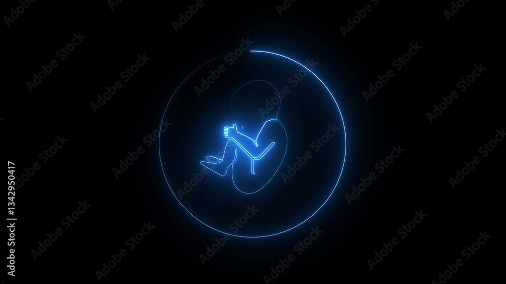 Glowing purple neon Human fetus inside the womb. Pregnancy fetal foetus ...
