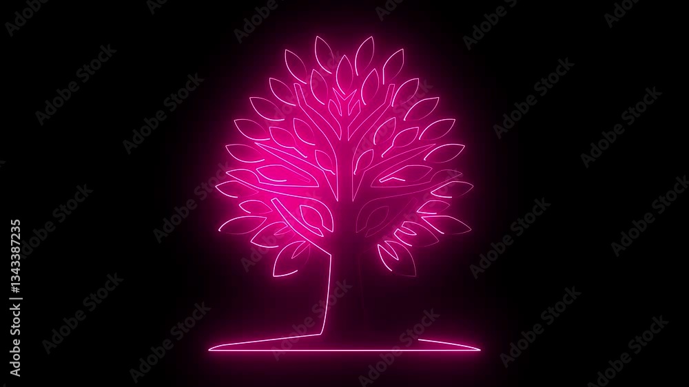 Neon Glowing Outline Tree Animation, Tree symbol, tree icon on Black ...