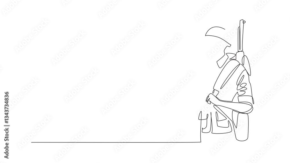 Self drawing animation of continuous one line drawing soldiers salute ...
