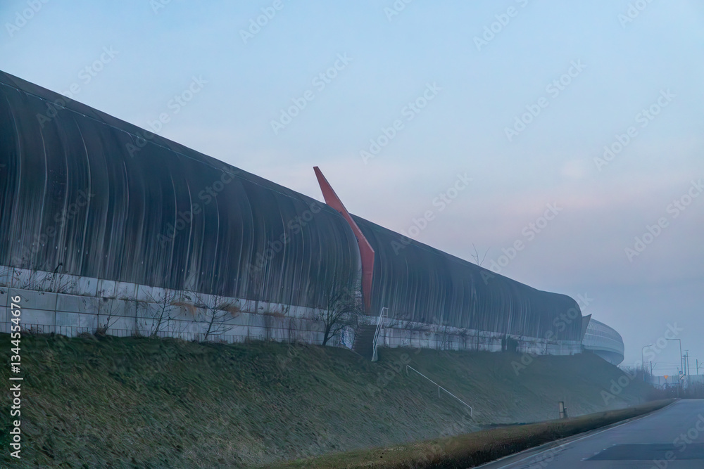 Poster expressway and motorway with acoustic screens and side wind ...