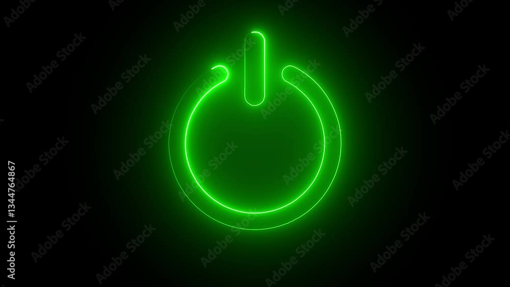 neon green color power button icon animation screen turn on off stop ...