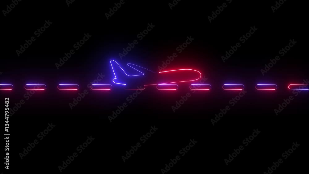 Flying airplane icon animation on black background.Airplane line path ...