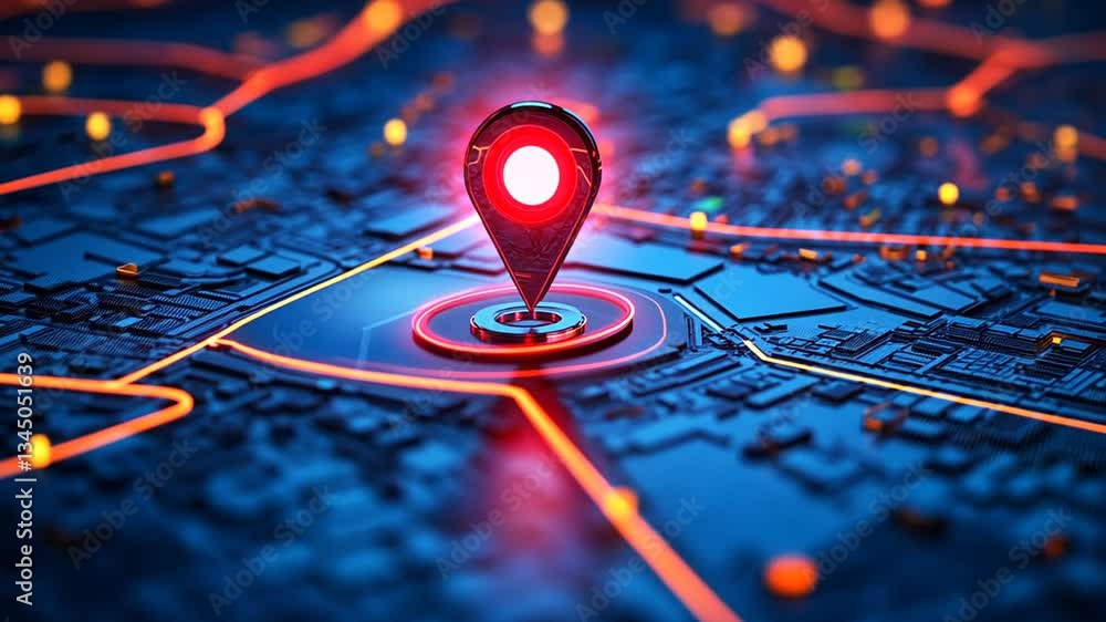 Futuristic Navigation: Digital Map with Glowing Pinpoint for High-Tech ...